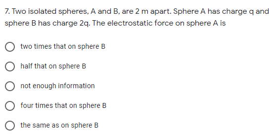 Solved 7. Two isolated spheres, A and B, are 2 m apart. | Chegg.com