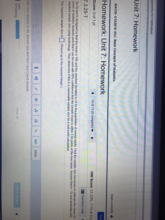 Solved Unit 7: Homework MA120- U1A2018-DLC- Basic Concepts | Chegg.com