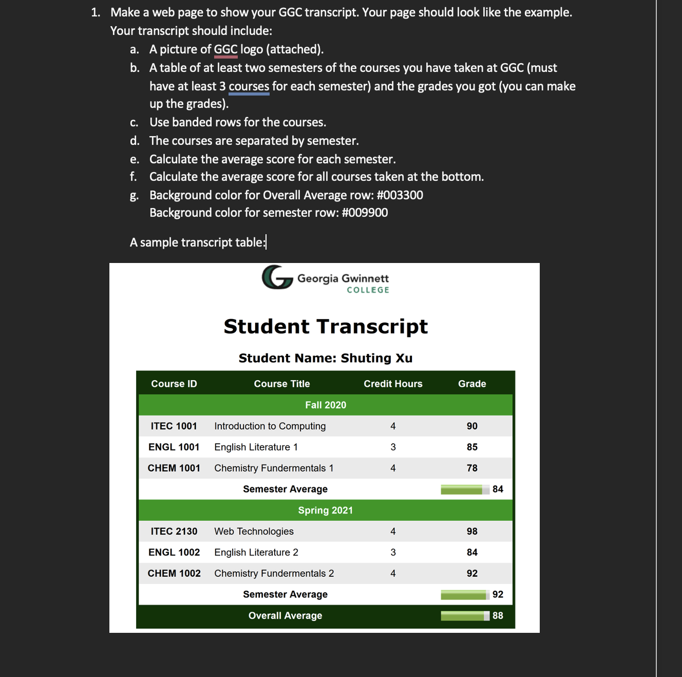 Solved 1. ﻿Make a web page to show your GGC transcript. Your | Chegg.com