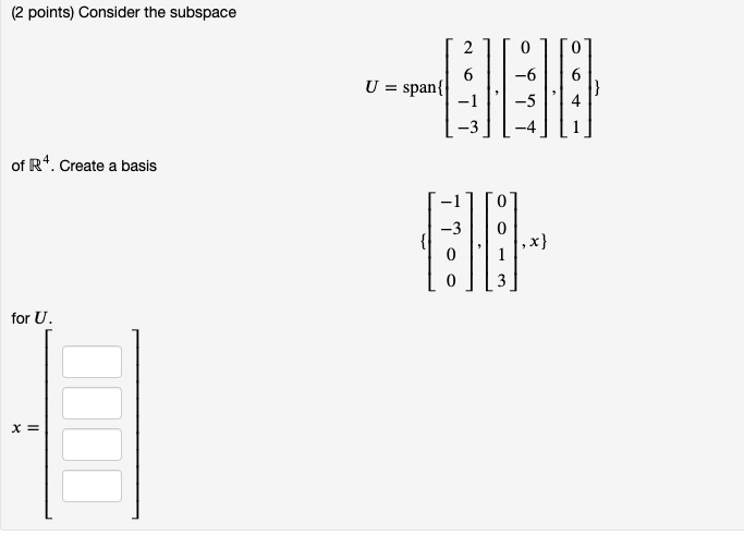 Solved (2 points) Consider the subspace | Chegg.com