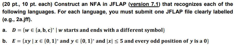 Solved (20 pt., 10 pt. each) Construct an NFA in JFLAP | Chegg.com