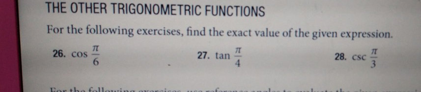 Solved THE OTHER TRIGONOMETRIC FUNCTIONS For the following | Chegg.com