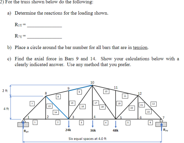Solved ) For the truss shown below do the following: a) | Chegg.com