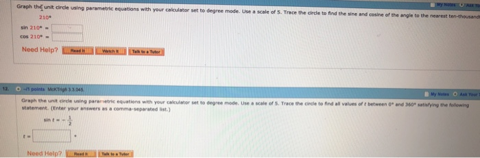 Solved MY Notes AKT Graph the unit circle using parametric | Chegg.com