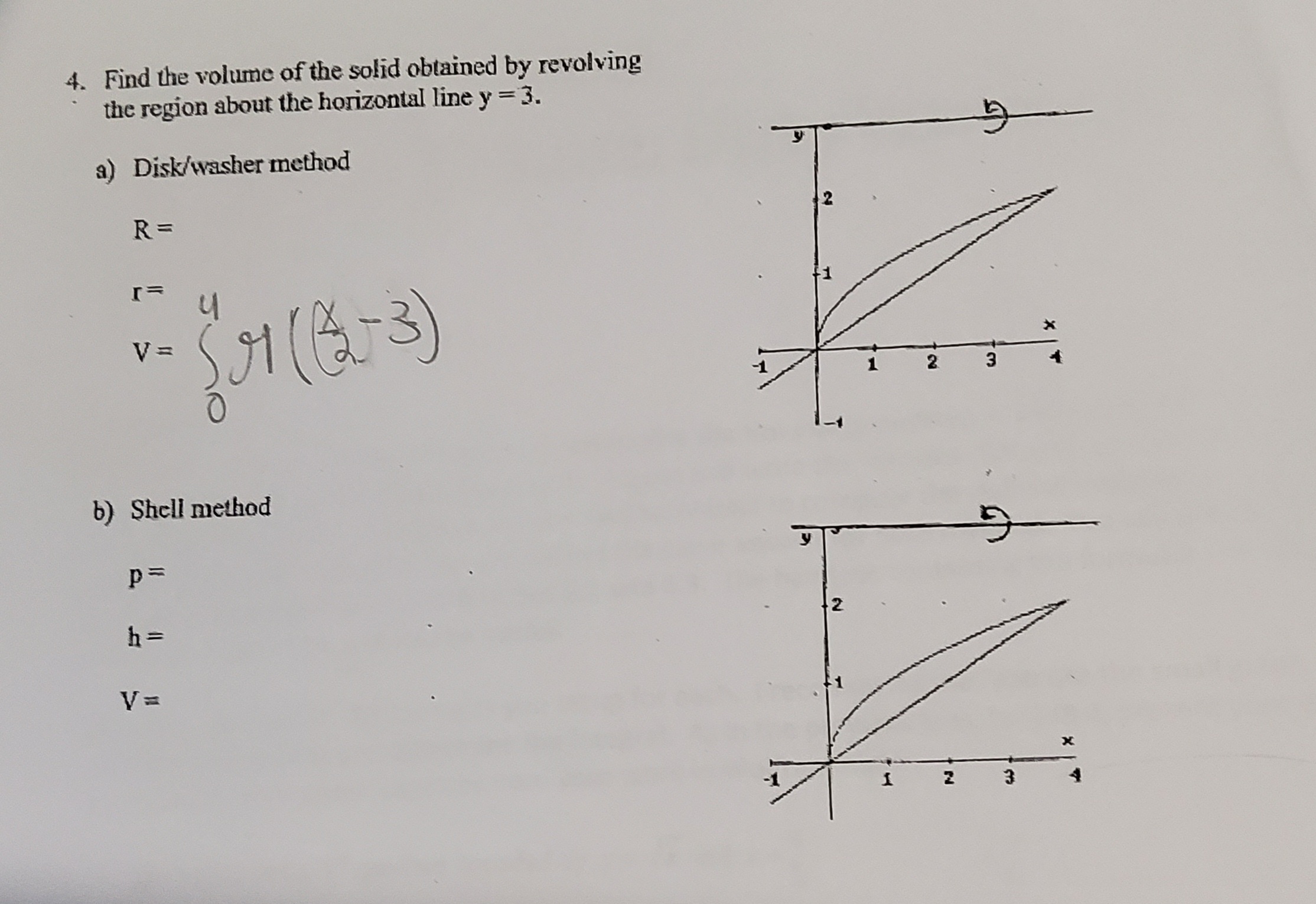 Solved 4. Find the volume of the solid obtained by revolving | Chegg.com