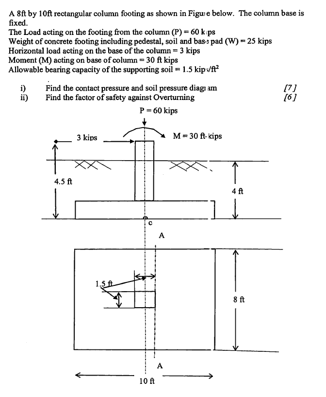 A 8ft by 10ft rectangular column footing as shown in | Chegg.com