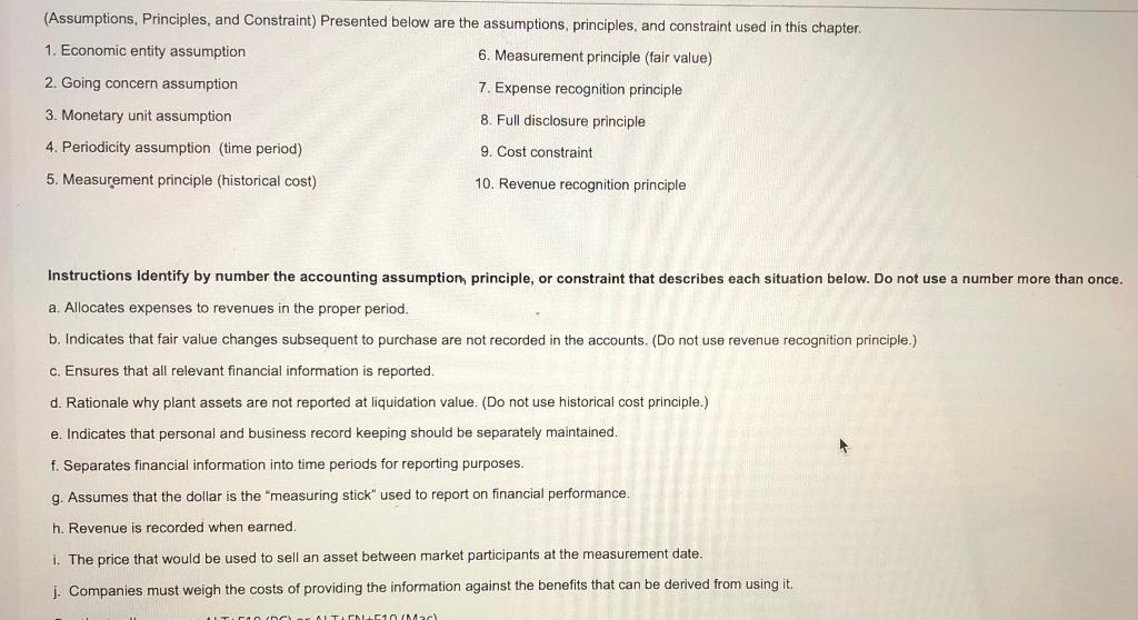 Solved (Assumptions, Principles, and Constraint) Presented | Chegg.com
