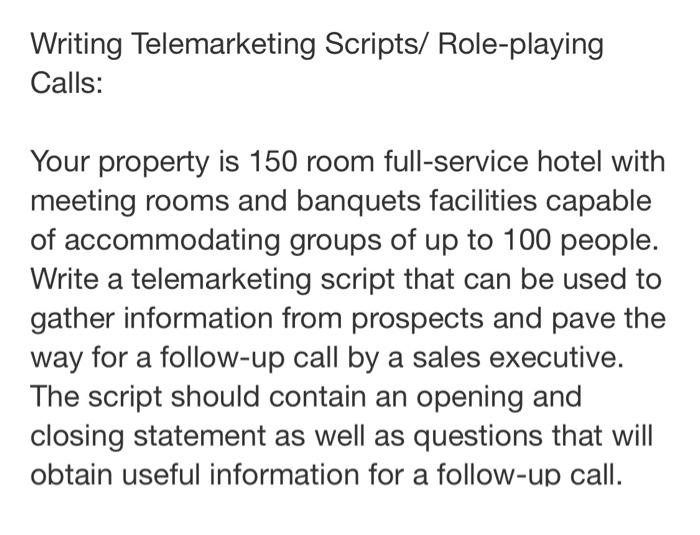 Writing Telemarketing Scripts/ Role-playing Calls: | Chegg.com
