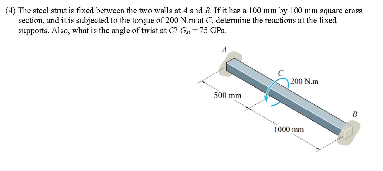 Solved (4) The steel strut is fixed between the two walls at | Chegg.com