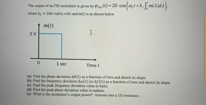 Solved The output of an FM modulator is given by Prm (1) = | Chegg.com