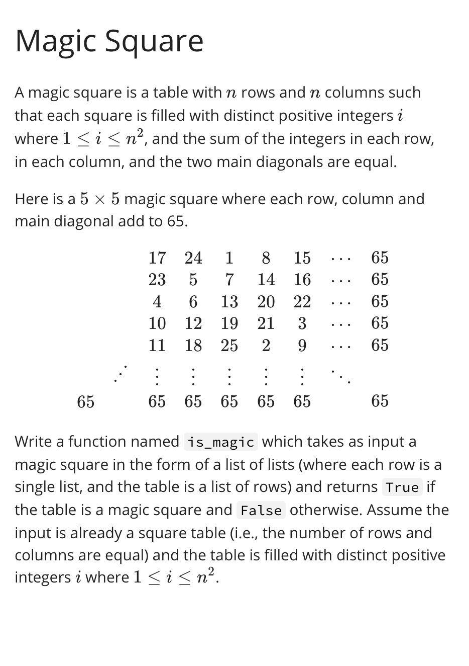 Solved A magic square is a table with n rows and n columns | Chegg.com