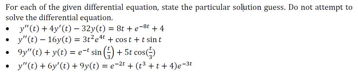 Solved For each of the given differential equation, state | Chegg.com