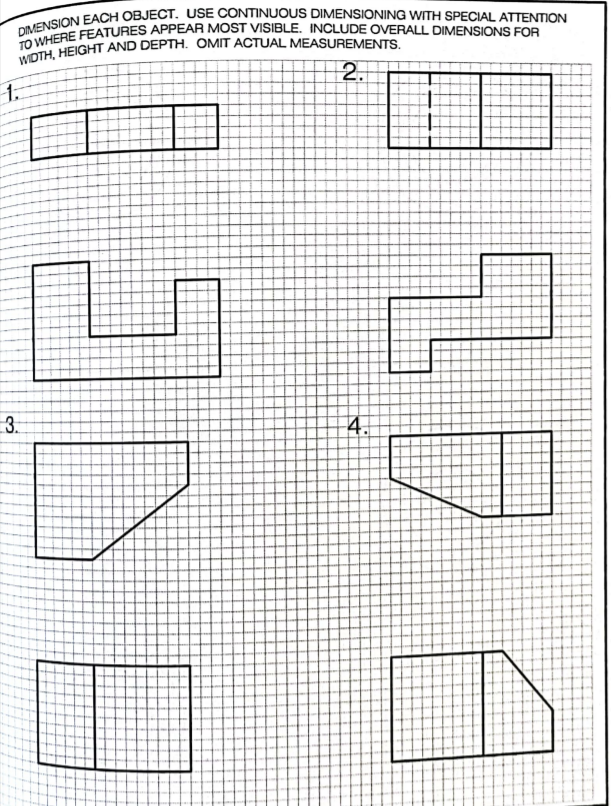 Solved DIMENSION EACH OBJECT. USE CONTINUOUS DIMENSIONING | Chegg.com