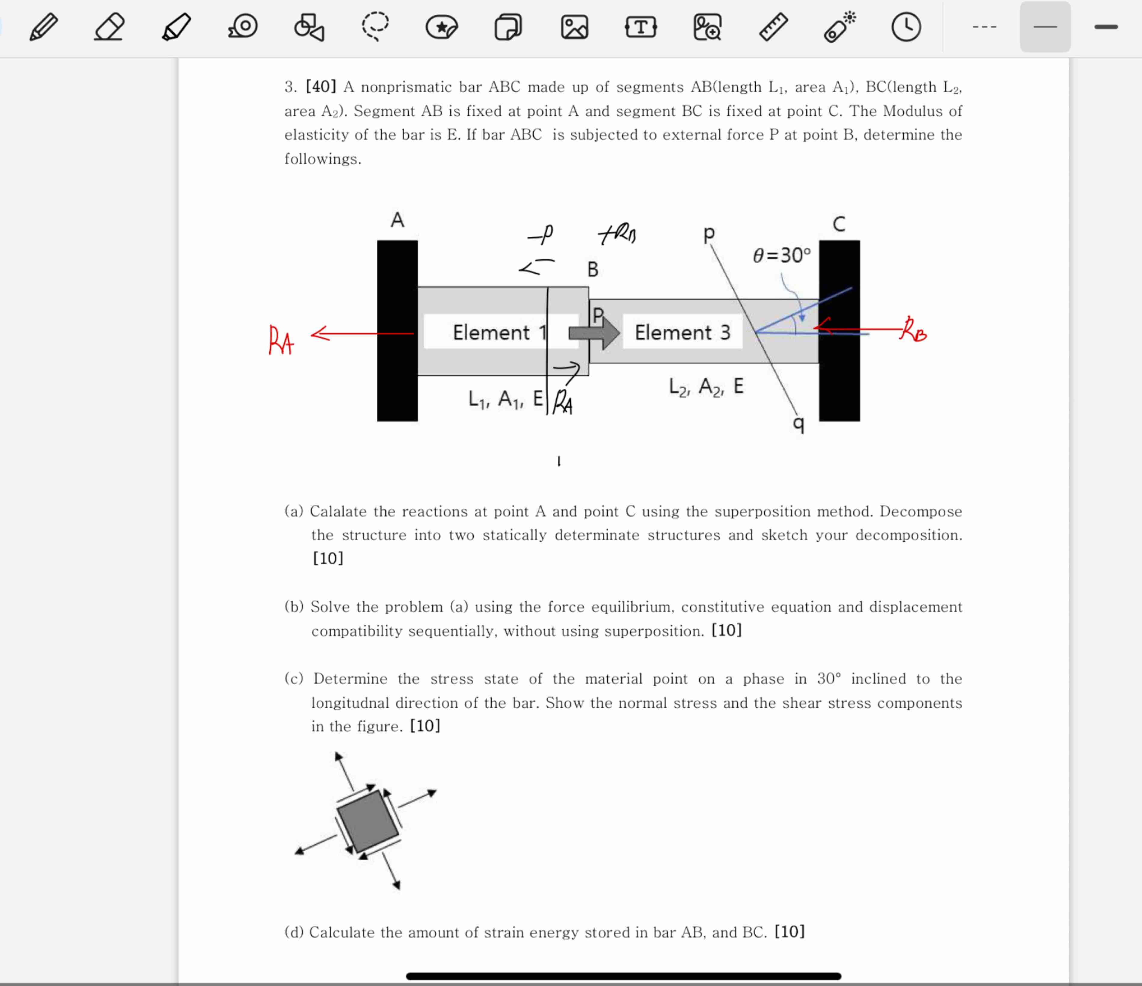 Solved 3. [40] ﻿A nonprismatic bar \( ﻿A B C \) ﻿made up of | Chegg.com