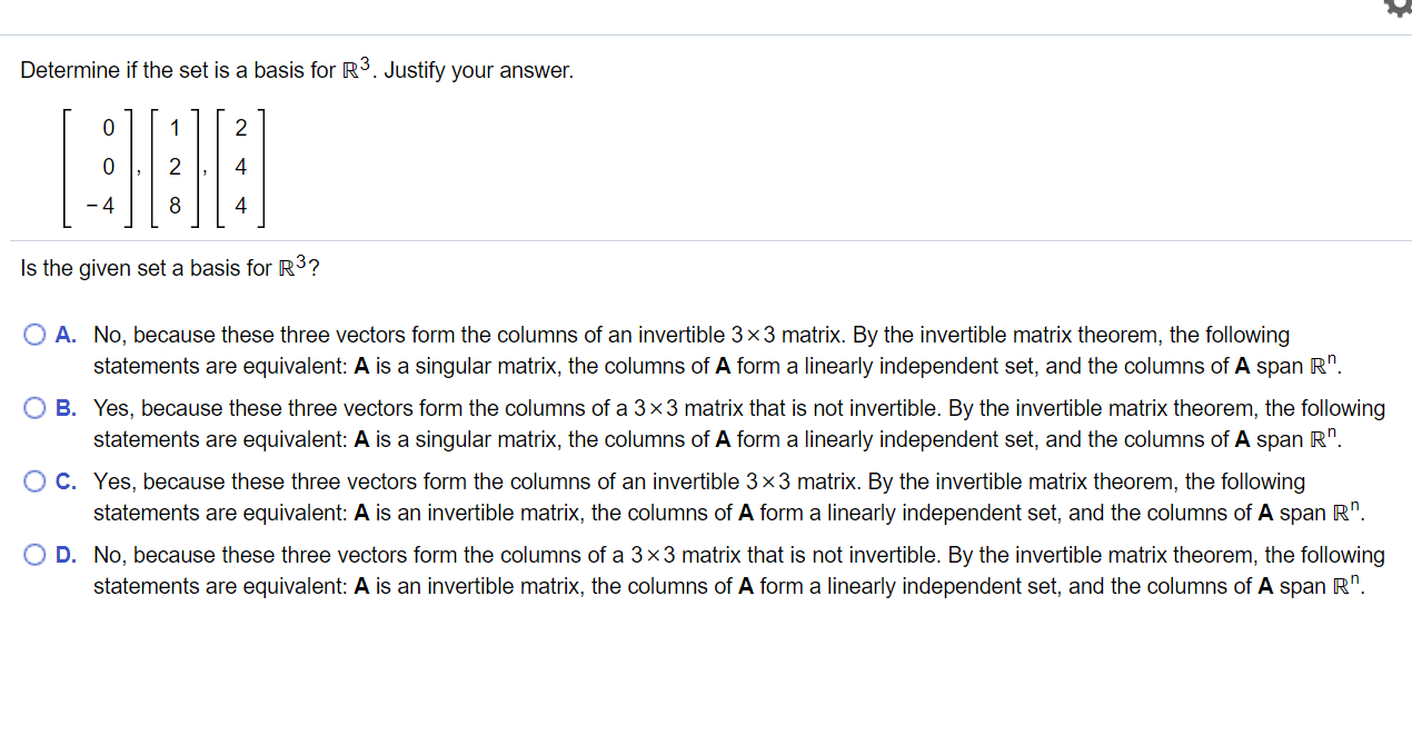Solved Determine if the set is a basis for R3. Justify your | Chegg.com