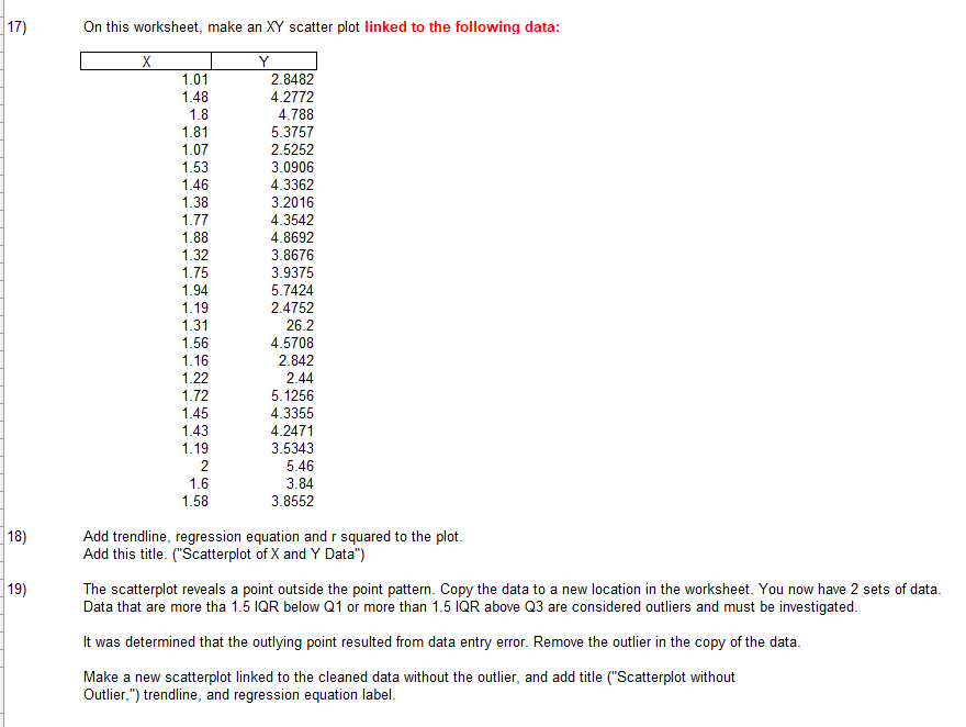 Solved On this worksheet, make an XY scatter plot linked to | Chegg.com