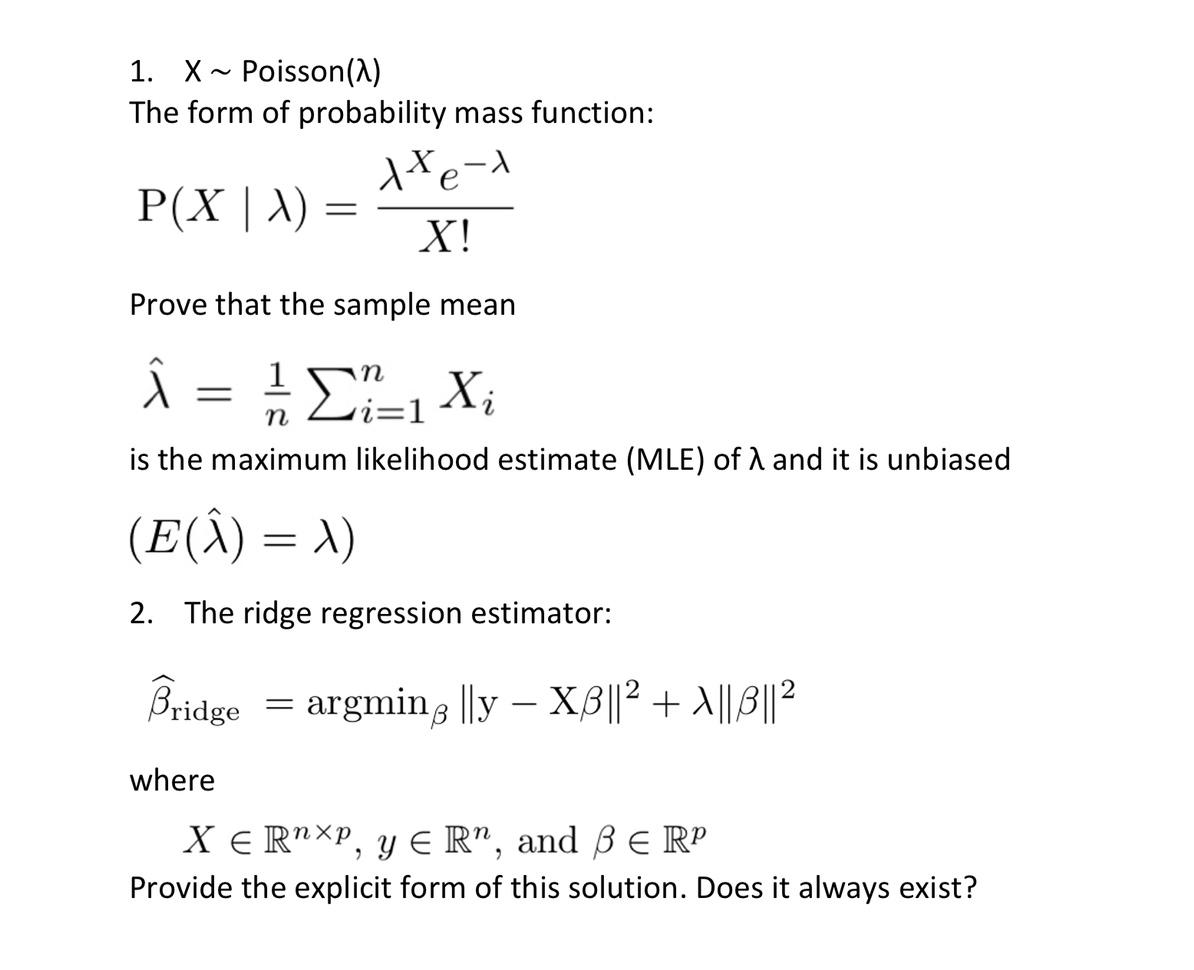Solved 1. X∼Poisson(λ) The form of probability mass | Chegg.com