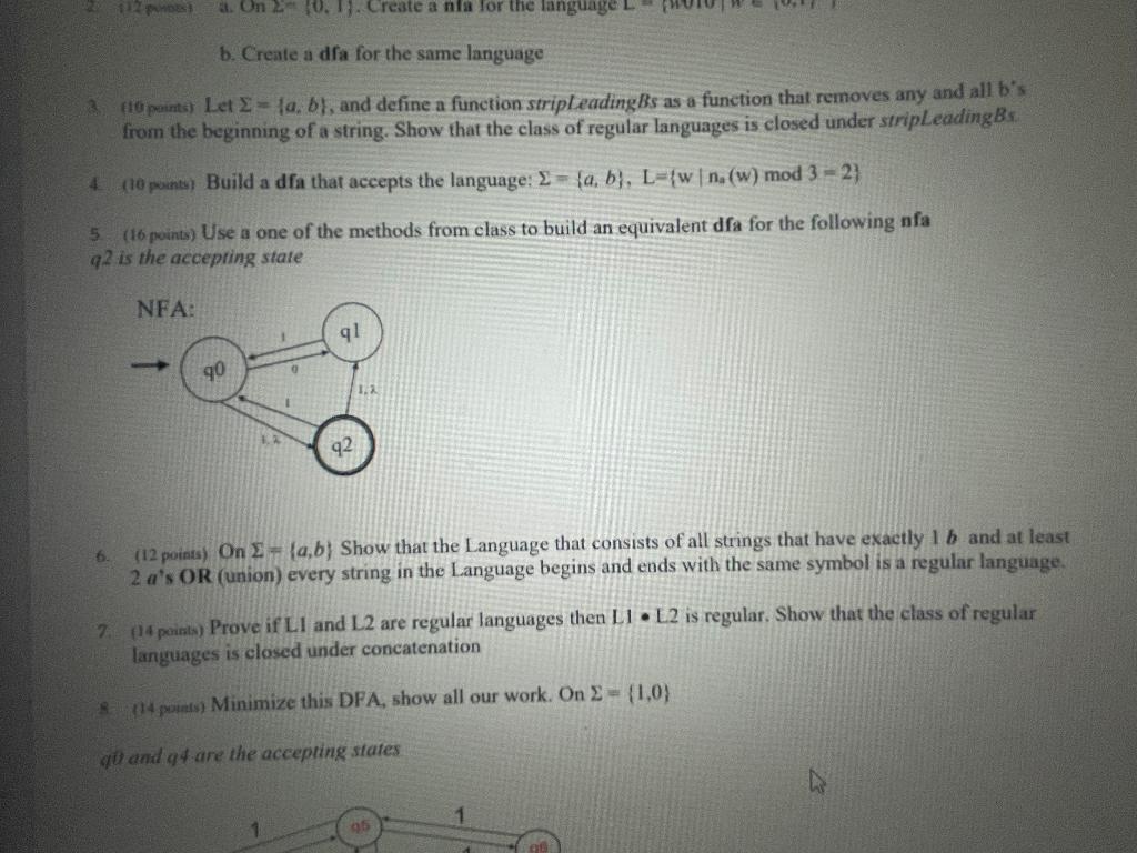 Solved b. Create a dfa for the same language 2. (topants) | Chegg.com