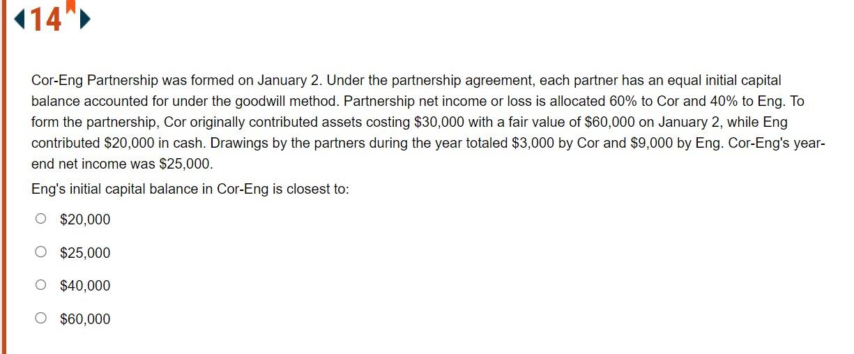 Solved Cor-Eng Partnership was formed on January 2. Under | Chegg.com