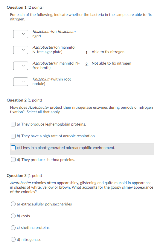 Solved Question 1 (2 points) For each of the following, | Chegg.com