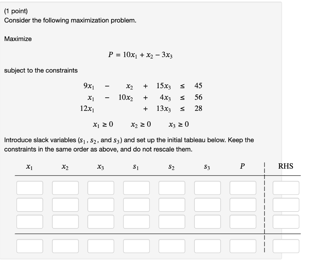 Solved (1 point) Consider the following maximization | Chegg.com