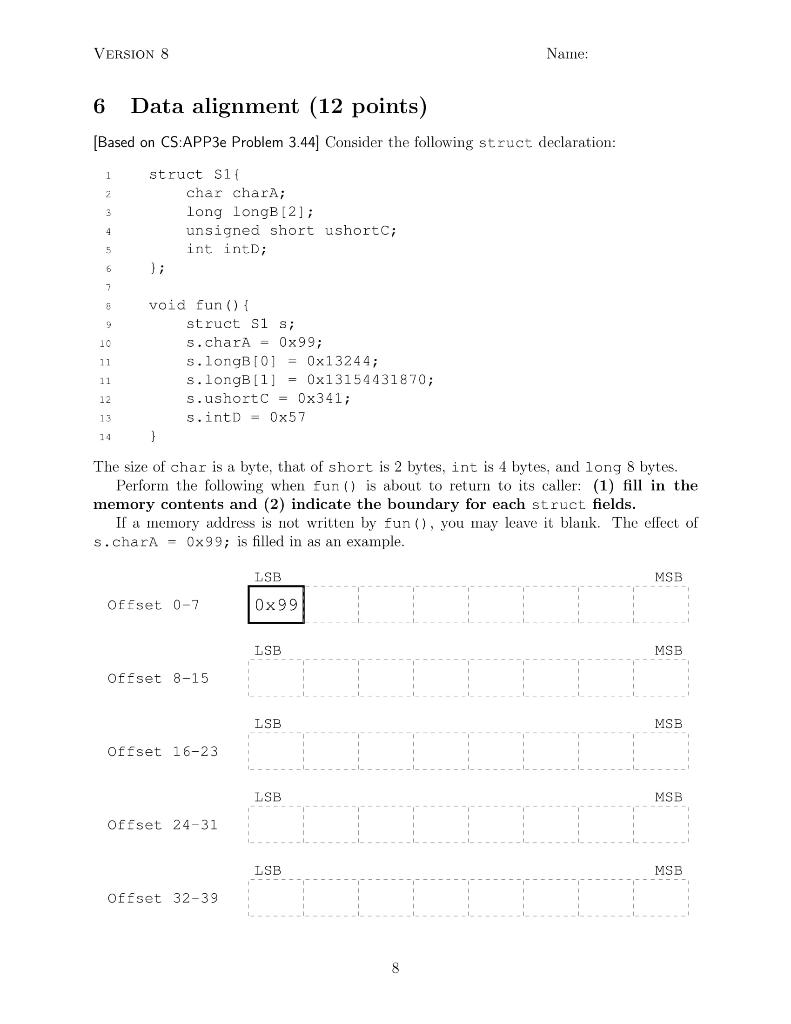 1 Data \& address (12 points) [Based on CS:APP3e | Chegg.com