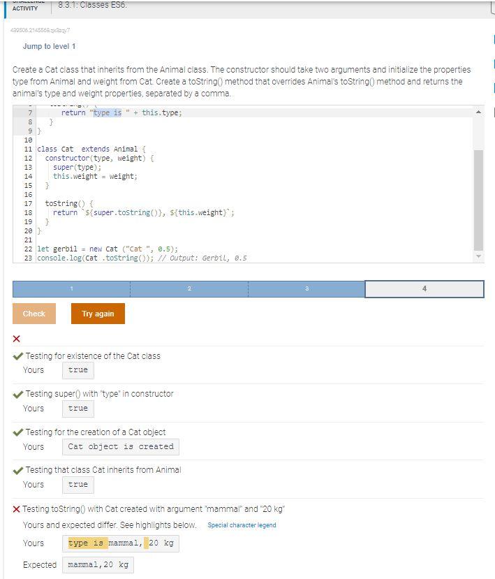 Jump to level 1 Create a Cat class that inherits from | Chegg.com