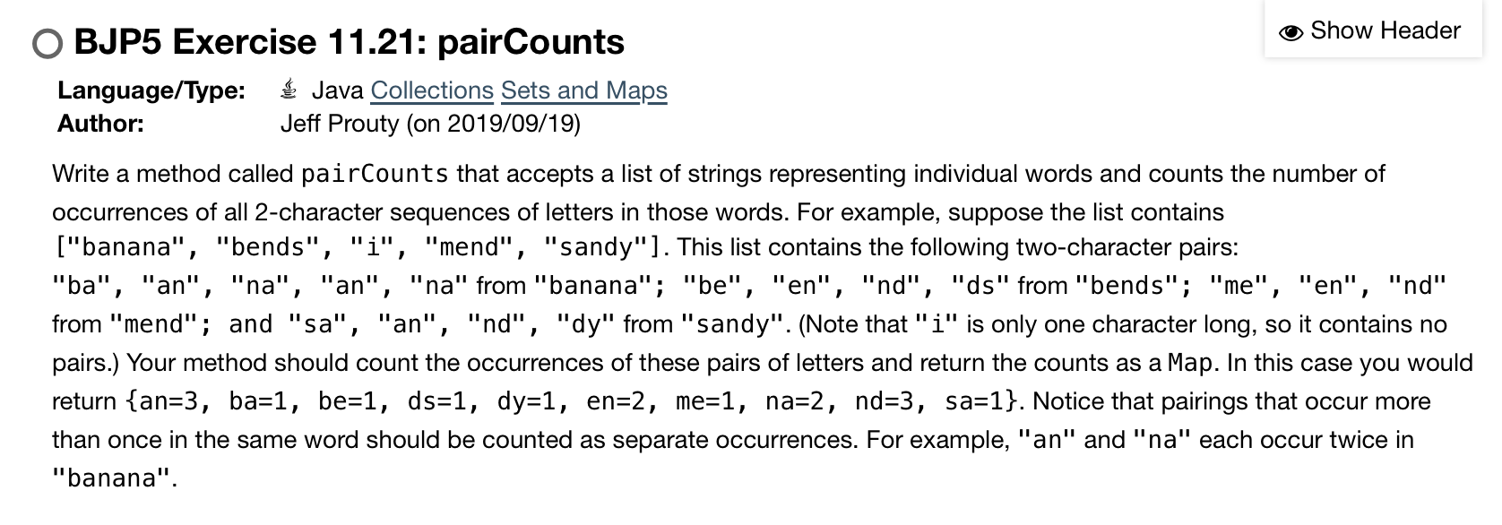Solved BJP5 Exercise 11.21: pairCounts Author: Jeff Prouty | Chegg.com