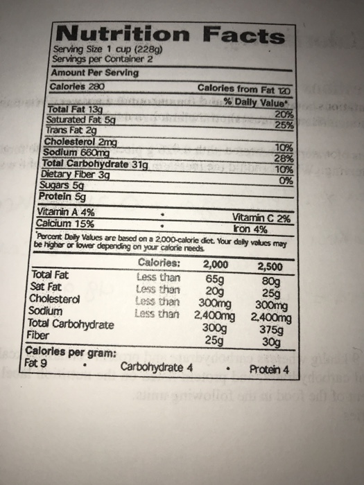 Solved at contains 9 kcal/g whereas carbohydrate and protein | Chegg.com