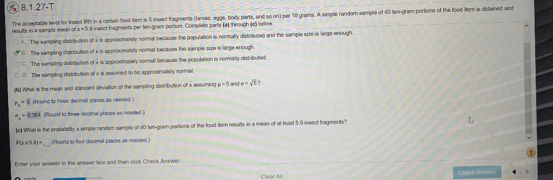Solved 8.1.27-T The acceptable level for insect filth in a | Chegg.com
