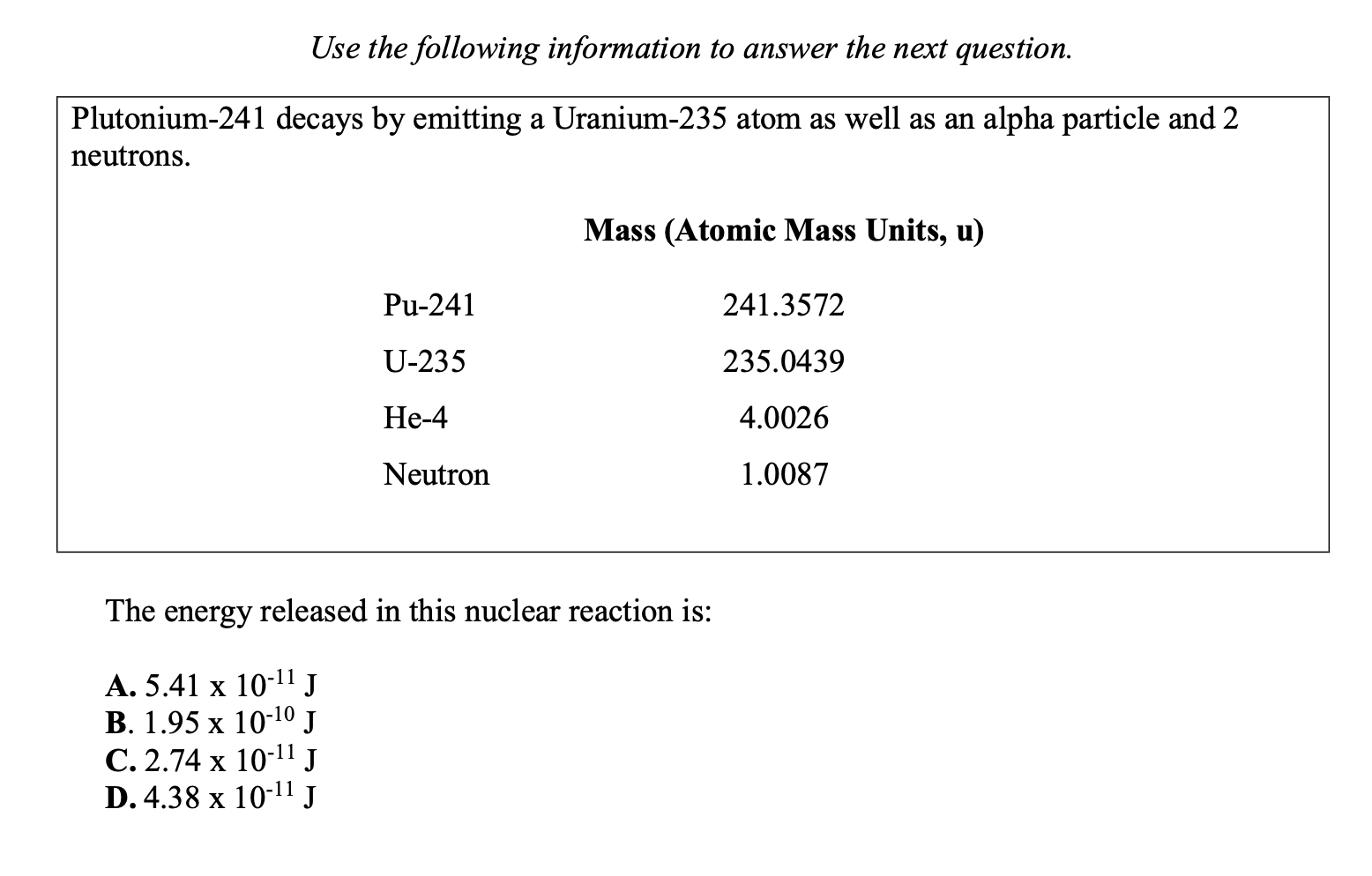 Solved Use the following information to answer the next | Chegg.com