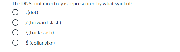 Solved The DNS root directory is represented by what symbol? | Chegg.com
