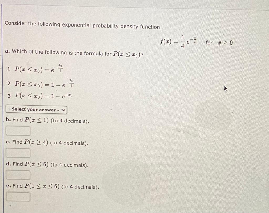 Solved Consider the following exponential probability | Chegg.com