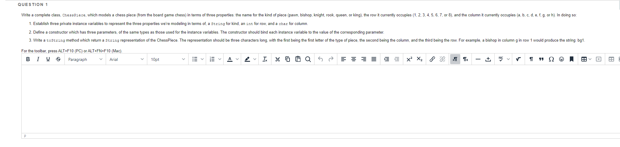Solved Question 1 Write A Complete Class Che33 Piece Which Chegg