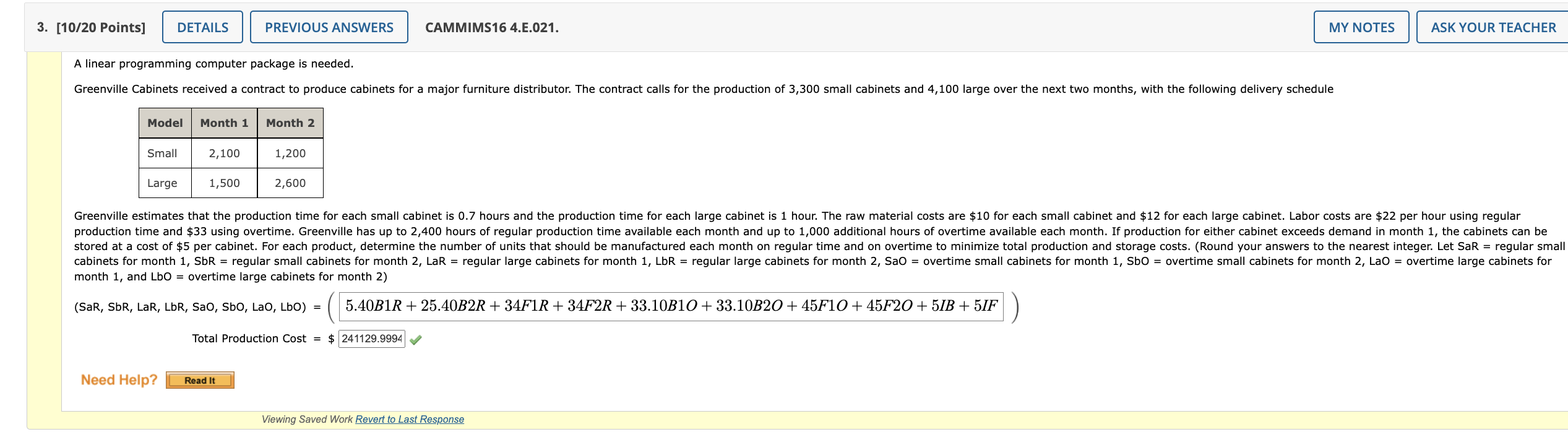 Solved [16.67/20 Points] ASWMSCI15 4.E.019. A linear | Chegg.com
