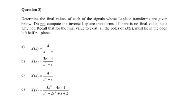 Solved Determine the final values of each of the signals | Chegg.com