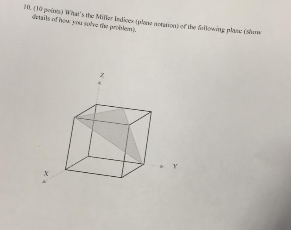 Solved 10. (10 points) What's the Miller Indices (plane | Chegg.com