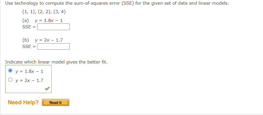 Solved Use Technology To Compute The Sum Of Squares Error