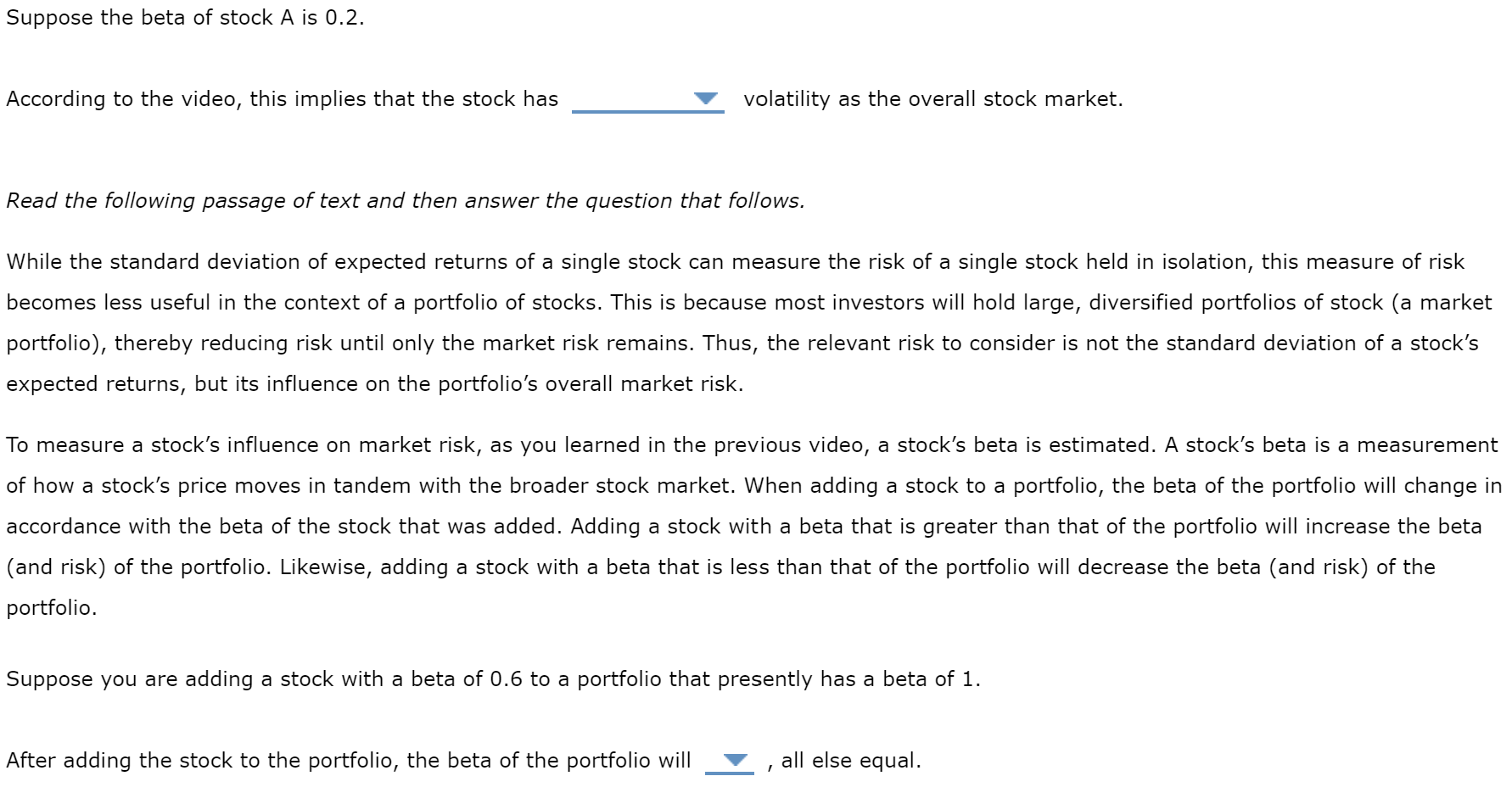 Solved According to the video, this implies that the stock | Chegg.com