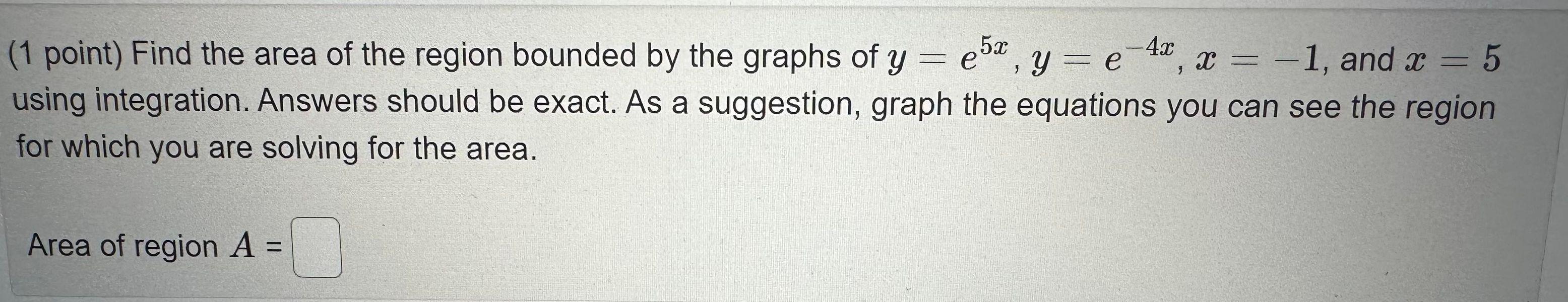 Solved (1 point) Find the area of the region bounded by the | Chegg.com
