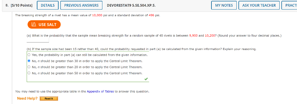 Solved 8. [5/10 Points] DETAILS PREVIOUS ANSWERS DEVORESTAT9 | Chegg.com