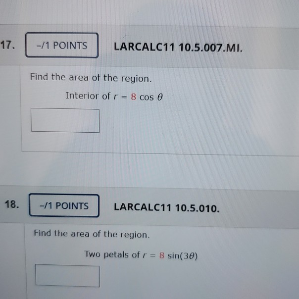 Solved 17. -/1 POINTS LARCALC11 10.5.007.MI. Find the area | Chegg.com Solved 17. -/1 POINTS LARCALC11 10.5.007.MI. Find the area | Chegg.com