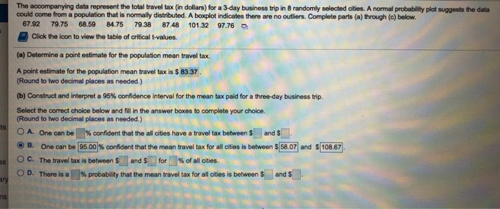 Solved The accompanying data represent the total travel tax | Chegg.com
