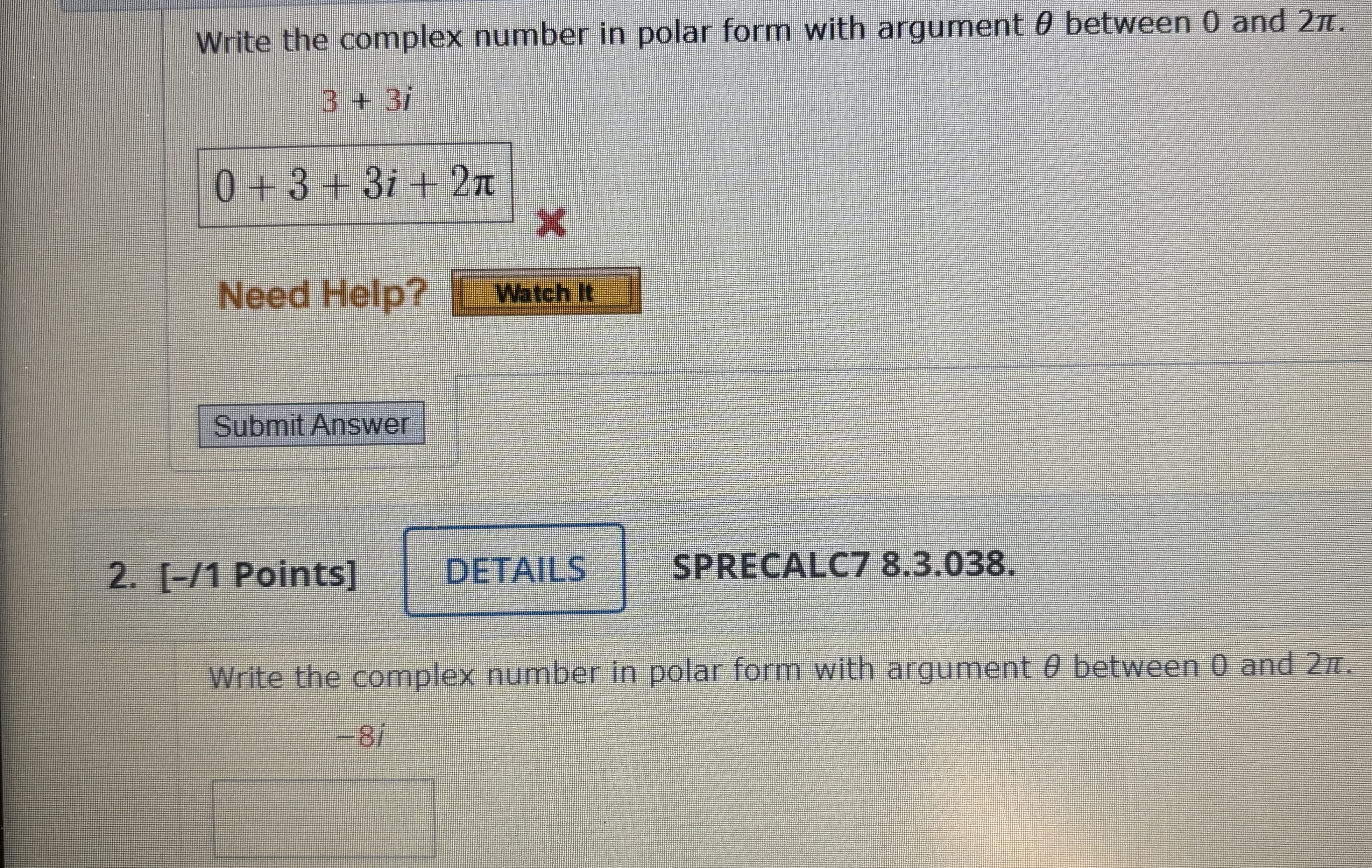 Solved write the complex number in polar form with argument | Chegg.com