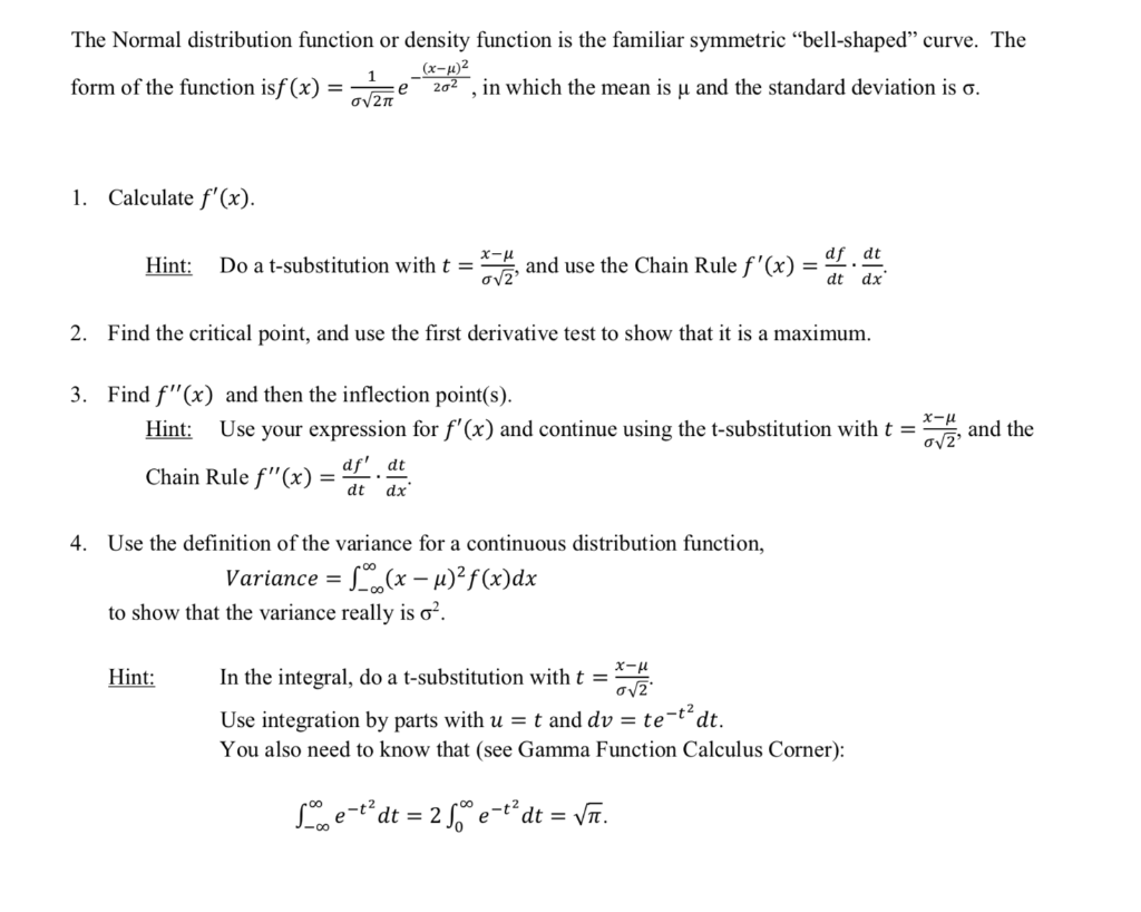 Solved The Normal distribution function or density function | Chegg.com