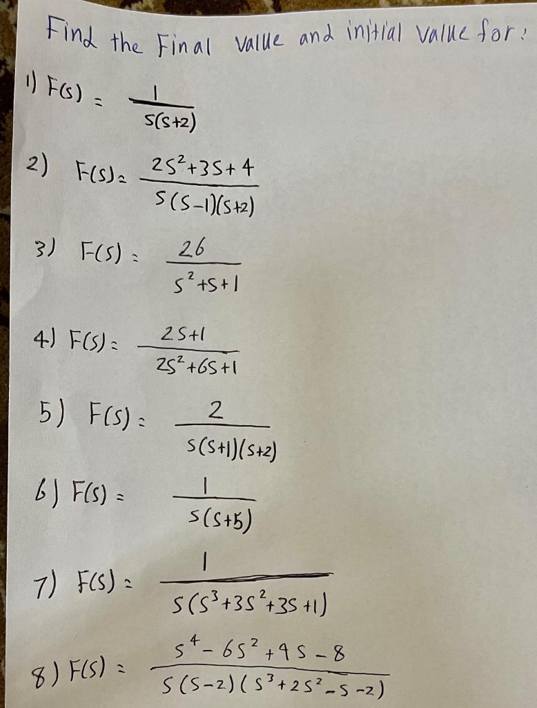 Solved find the Final value and initial value for: F): | Chegg.com