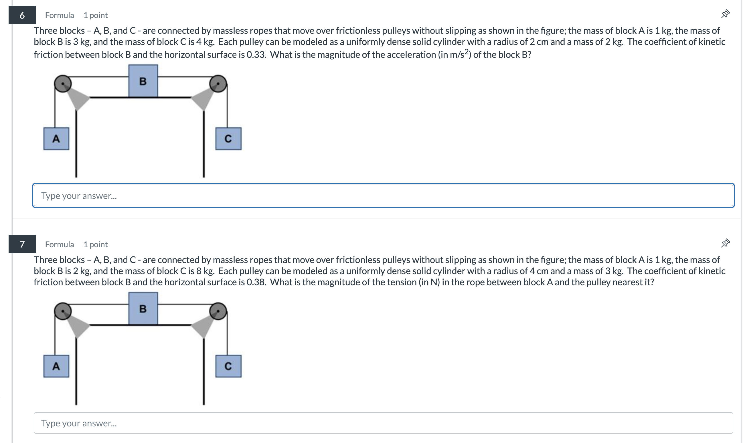 Solved Three blocks - ﻿A, ﻿B, ﻿and C - ﻿are connected by | Chegg.com