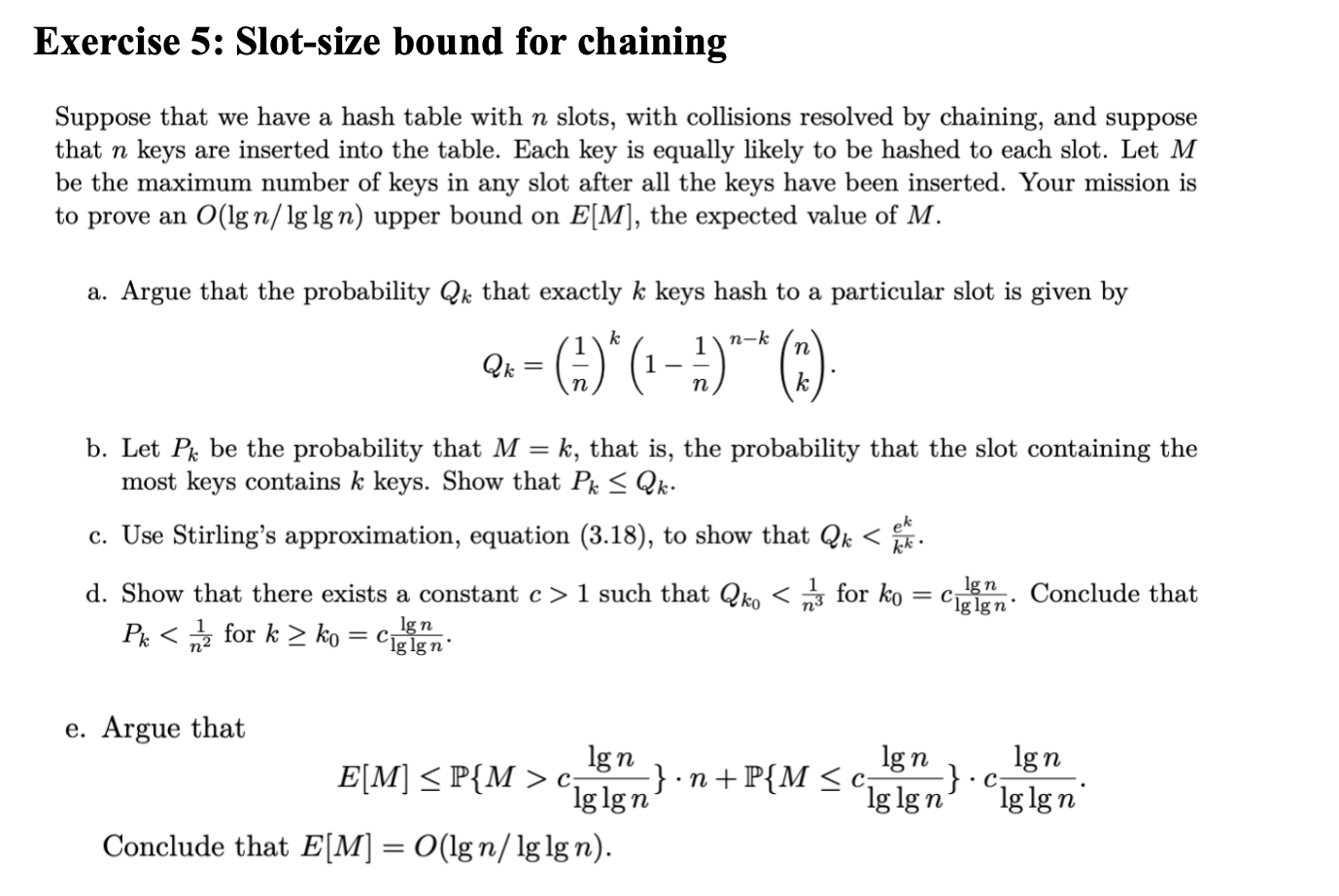 Solved Exercise 5: Slot-size bound for chainingSuppose that | Chegg.com
