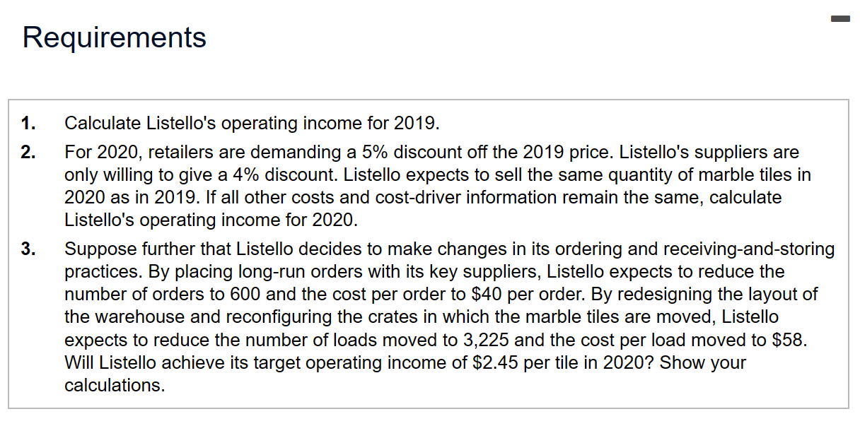 Data tableRequirements 1. Calculate Listello's | Chegg.com
