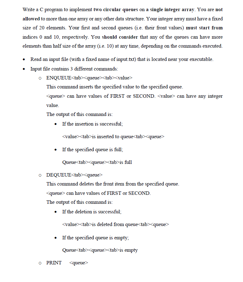 Solved Vrite a C program to implement two circular queues on | Chegg.com